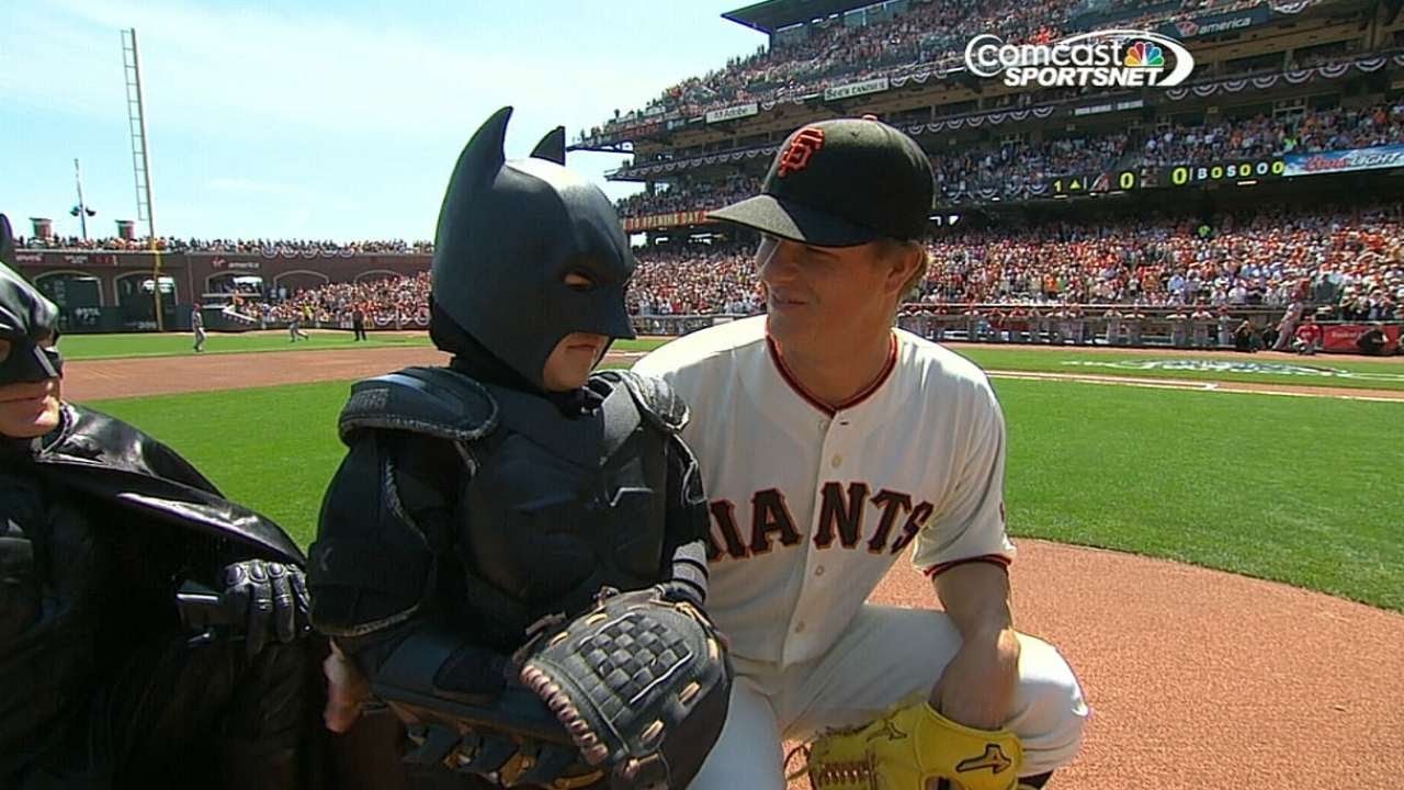 BatKid throws first pitch at Giants opener - YouTube
