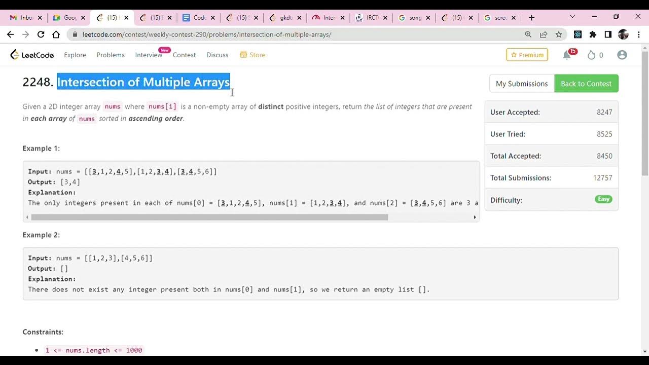 Leetcode-2248 | weekly-contest-290 | Intersection of Multiple Arrays # ...