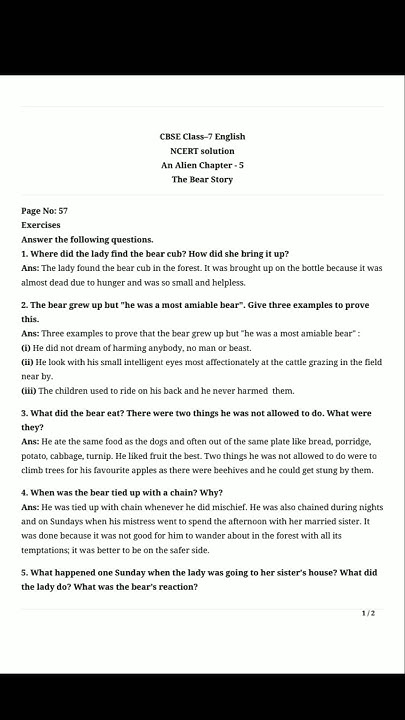 class 7th english chapter 5 The Bear Story ncert question answer - The ...
