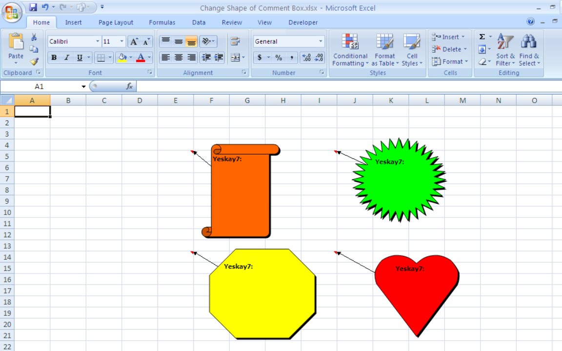 MS Excel - Change Shape of a Comment Box (CUSTOM COMMENT BOX) HD - YouTube