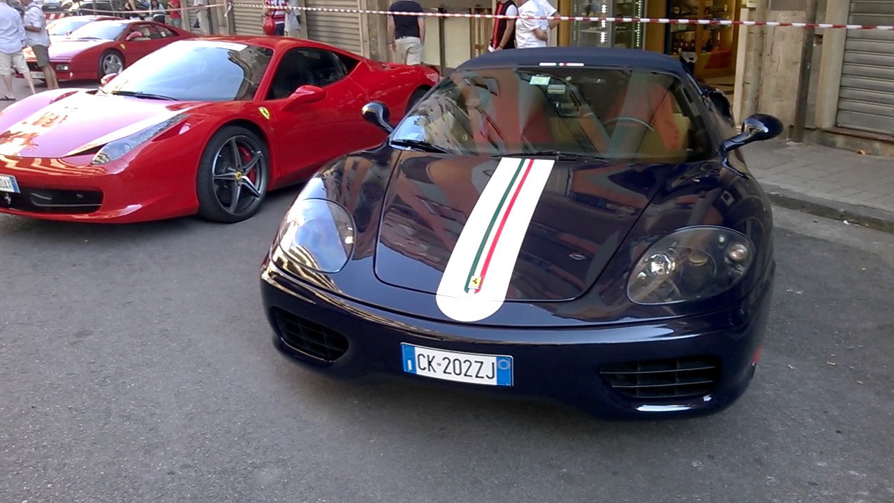 Blue Ferrari 360 spider with stripes walk around - YouTube