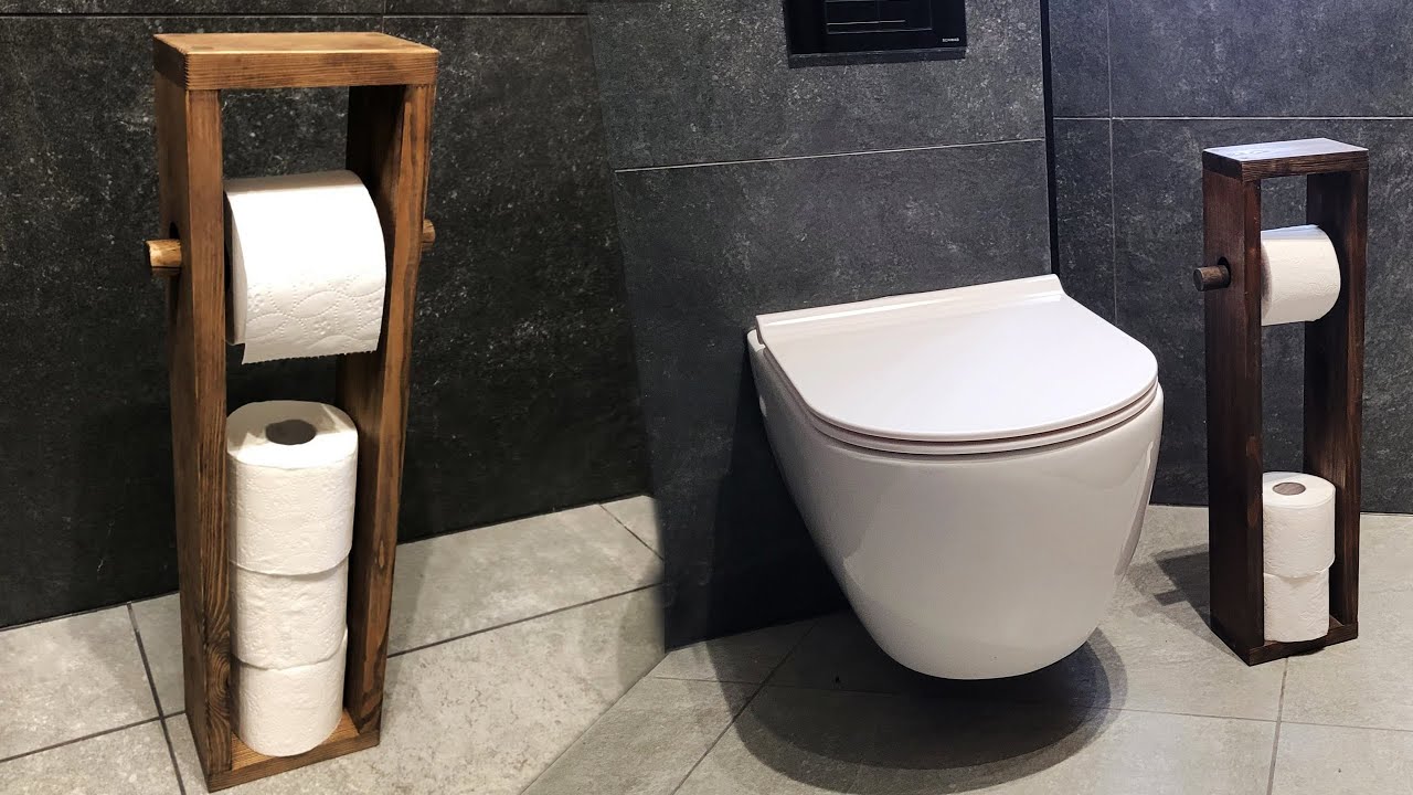 Rustic wooden toilet paper stand, holder, tray, wenge, white, pine ...