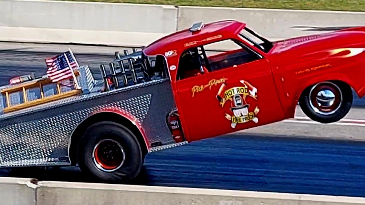 Fire Truck wheelies 1/4 mile at Dasilva Racing Shootout 2024 - YouTube
