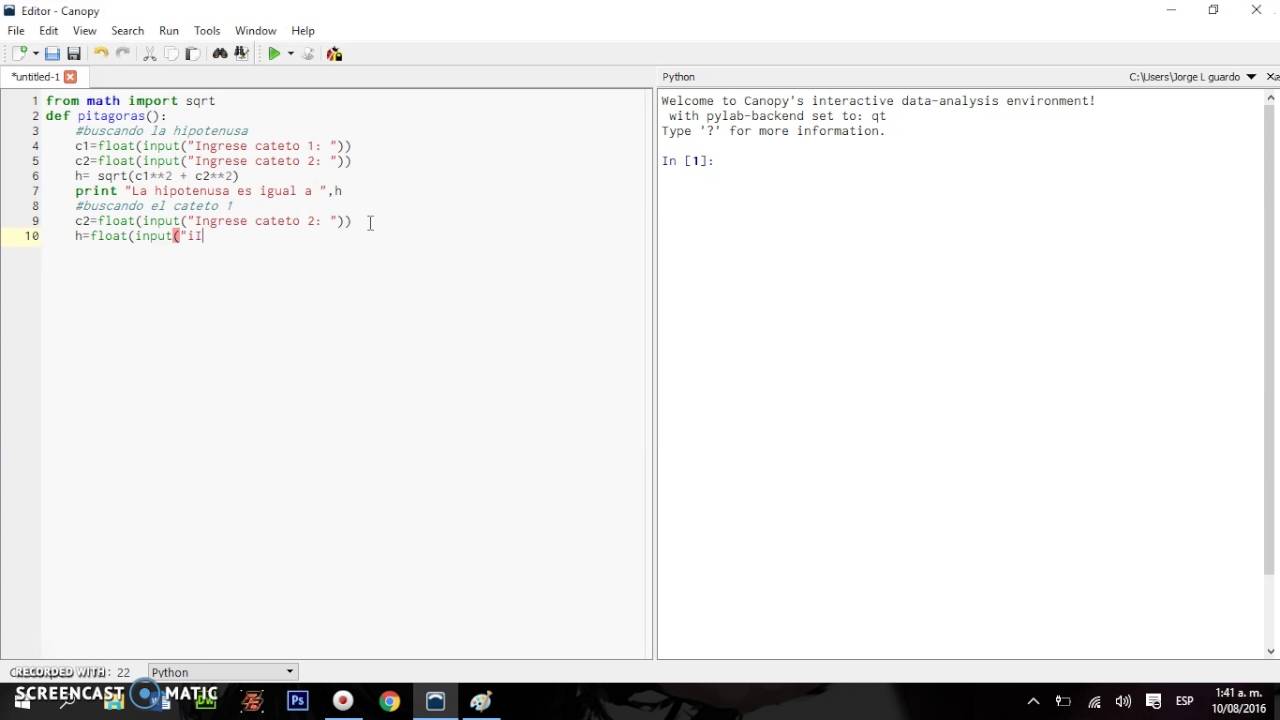 Teorema pitagoras | Python | Algoritmos | Caso Pïtagoras| Forma de hacer 1 | - YouTube