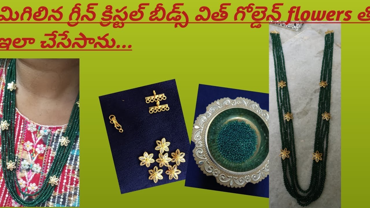 how to make a trendy chain with green crystals and flowers which looks ...