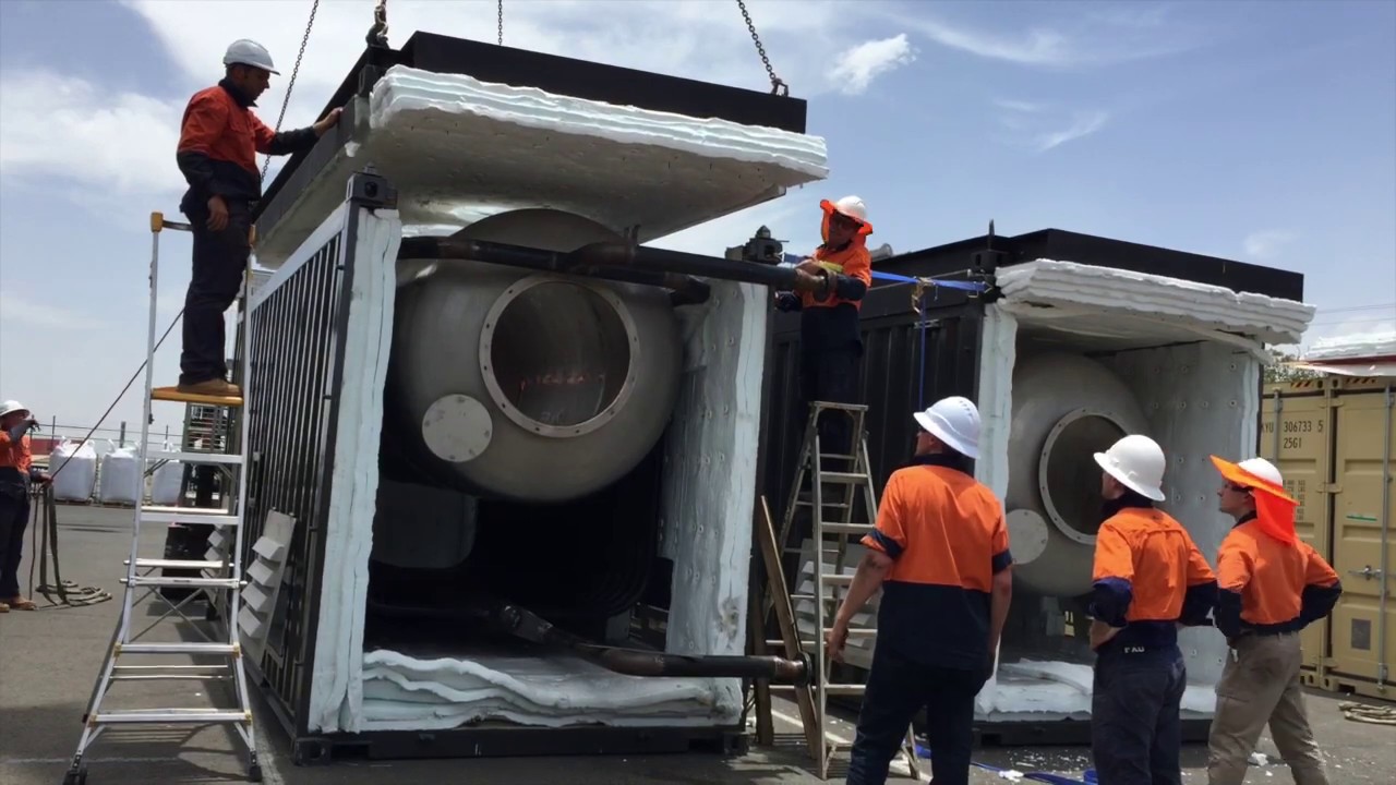 Thermal oxidiser placed in container - YouTube