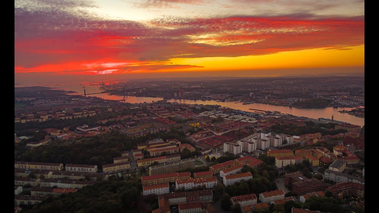 Sunset in Gothenburg harbour from drone - YouTube