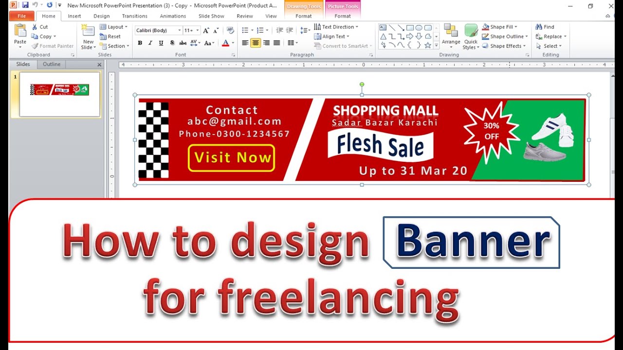 How to Design Banner for Commercial Advertisement in MS Powerpoint ...