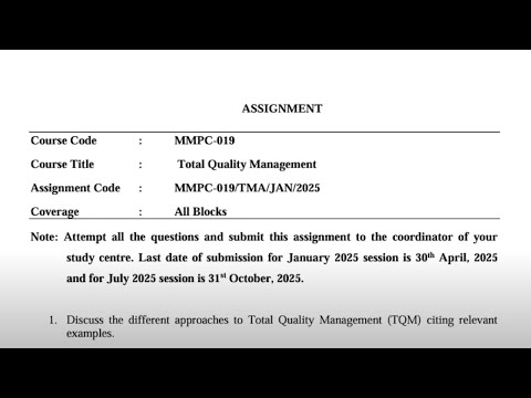 IGNOU MMPC - 019 Solved Assignment Jan 2025 | July 2025 [FREE] MBA Total Quality Management MMPC ...