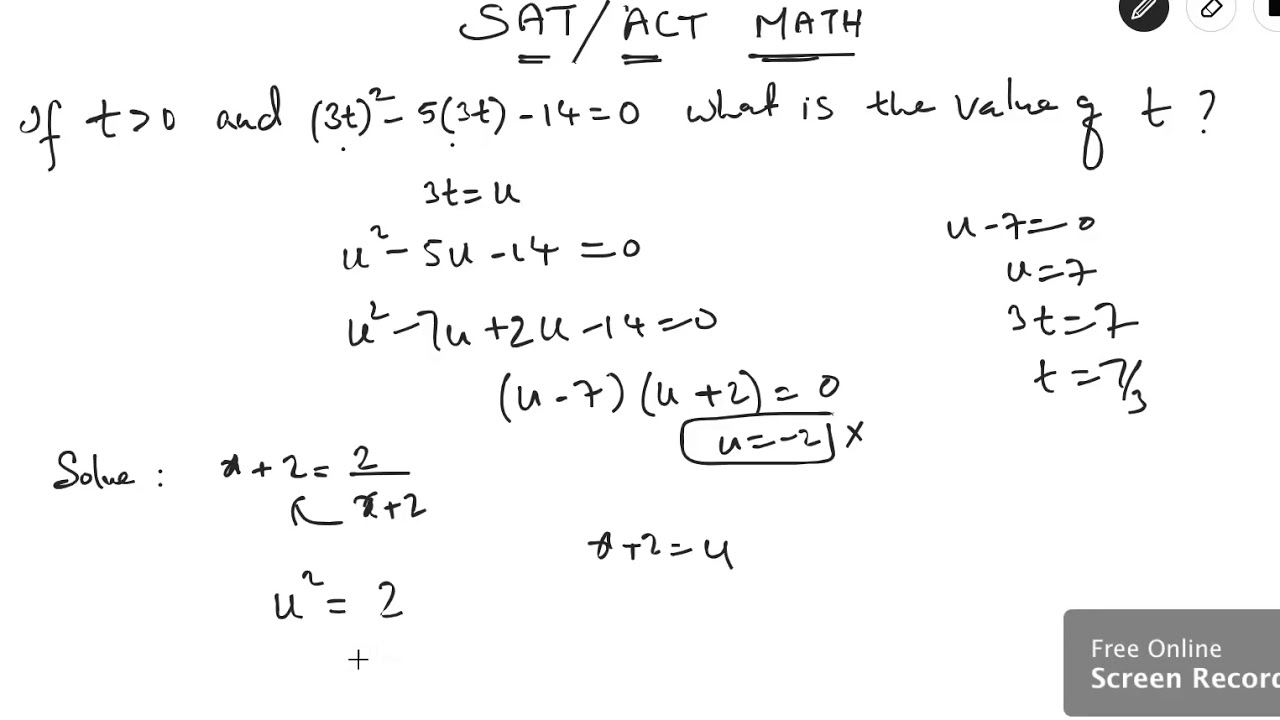 SAT/ACT MATH * (deal with Quadratic equations) - YouTube