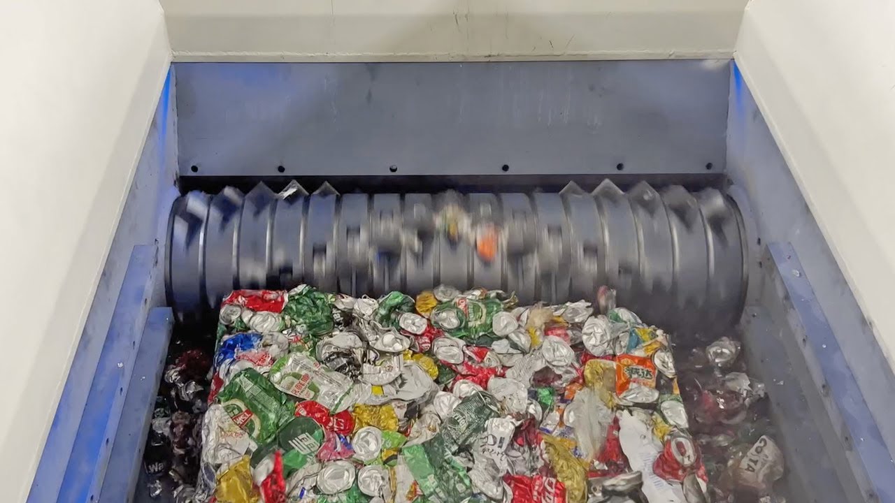 Shredding Aluminum UBC Cans With A Single Shaft Shredder - YouTube
