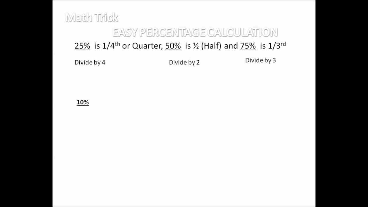 Percentage Basics - Math trick - 25% 50% 75% 10% 1% - YouTube