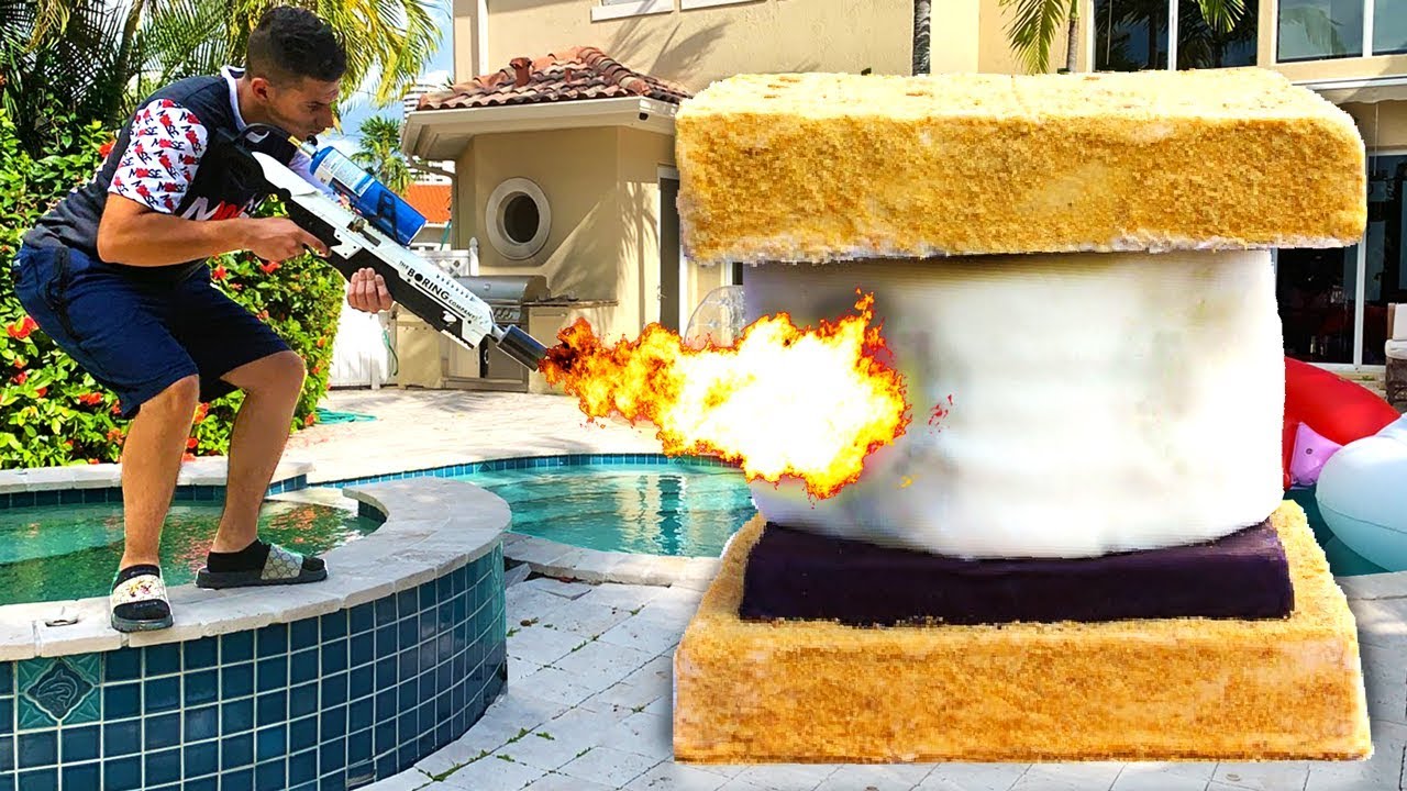 FLAMETHROWER vs GIANT CANDY CHALLENGE! 🔥🍫🍬 - YouTube