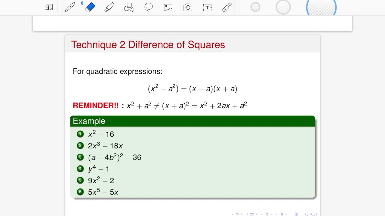 1.1 Review of Factoring (Part 2 difference of squares) - YouTube
