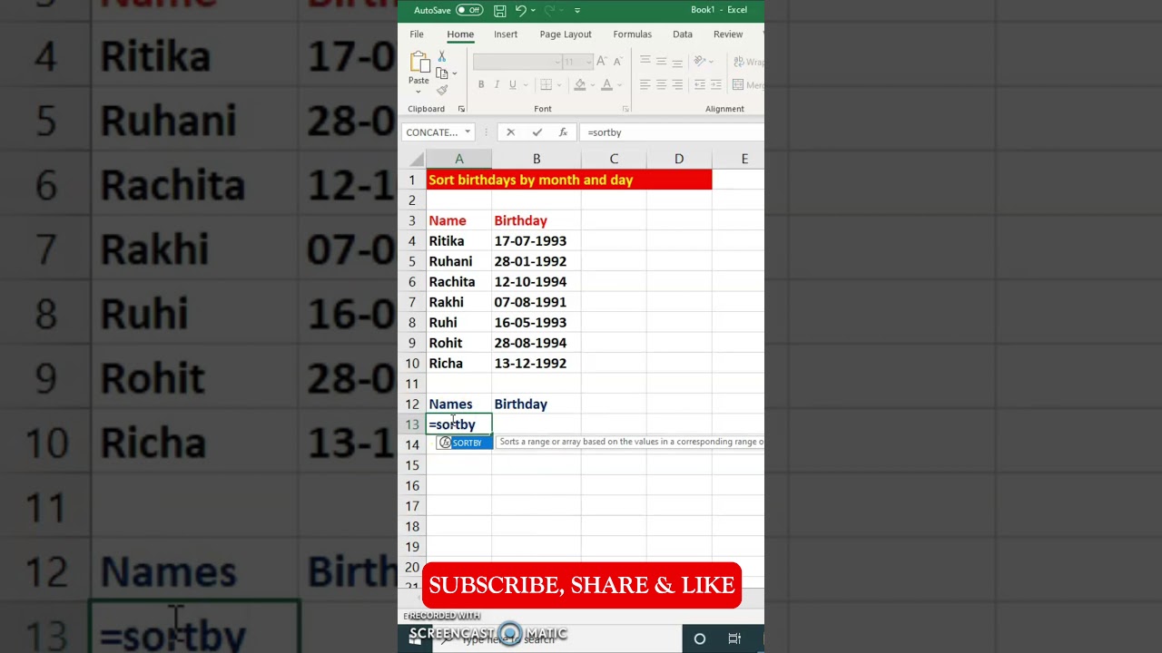Sort Birthday By Month And Day In Excel Excel Tutorial shorts sort-birthday-by-month-and-day-in-excel-excel-tutorial-shorts