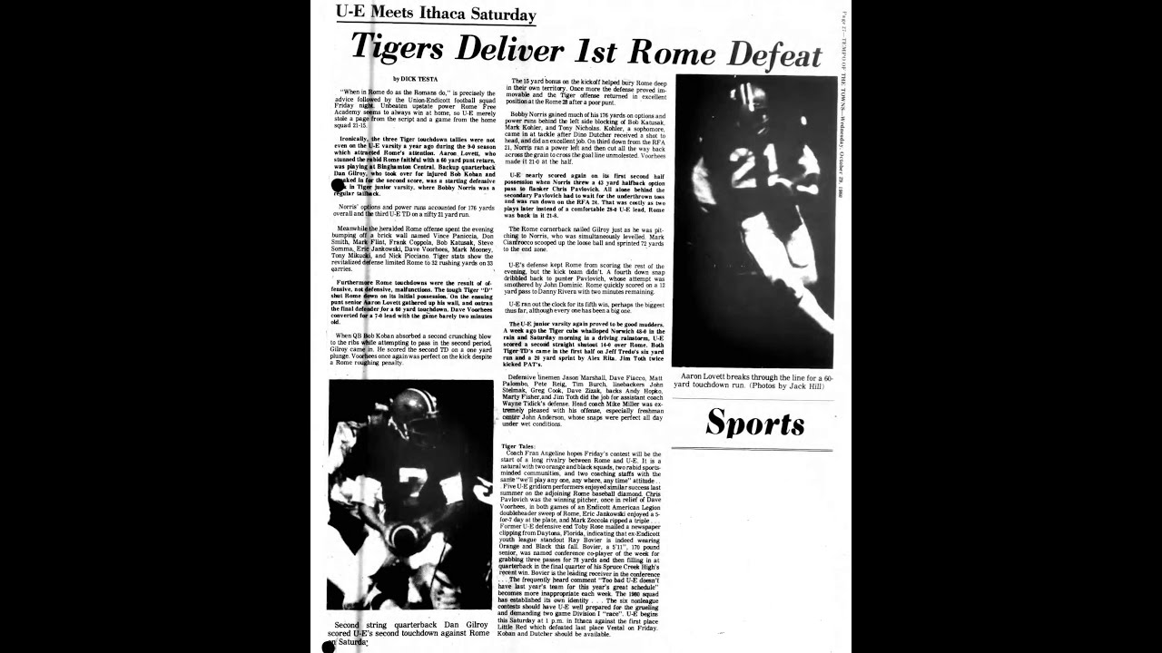Union Endicott Tigers vs. Rome Free Academy - October 1980 - YouTube