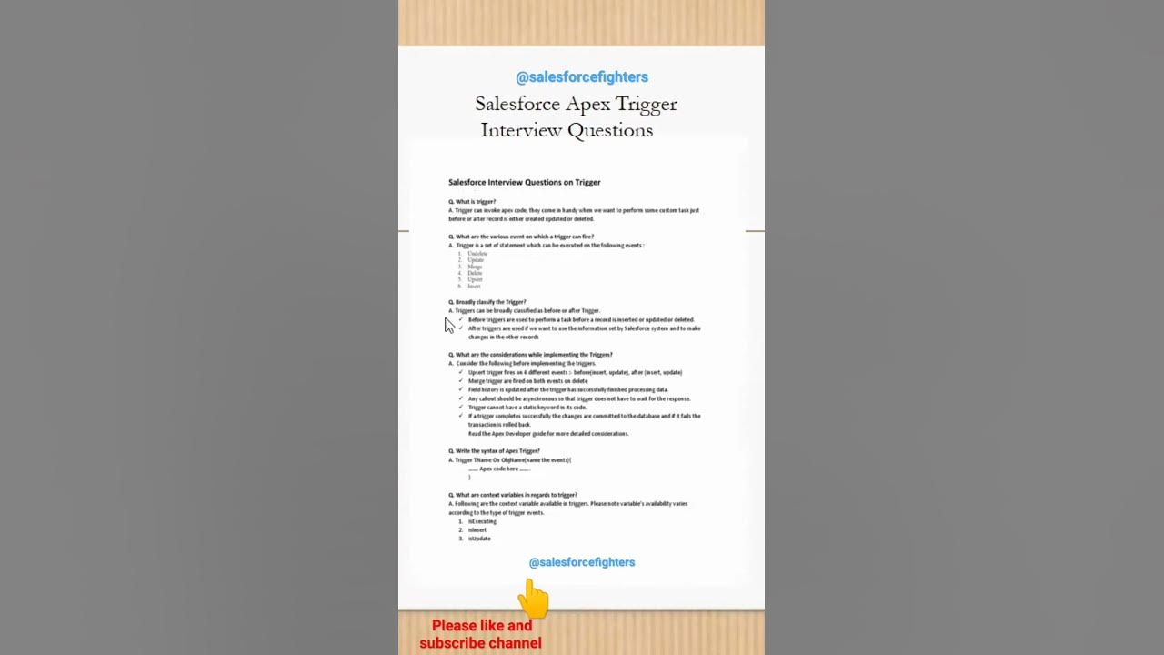 Salesforce Apex Trigger Interview Questions Youtube