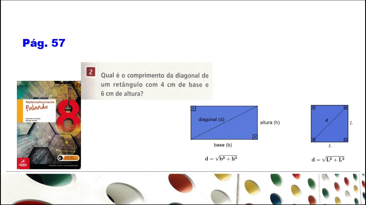 Cálculo da diagonal de um retângulo conhecidas a base e altura - pág 57 ...