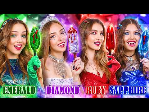 Smaragd-, Rubin-, Diamant- und Saphir-Mädchen wurden zu Vampiren! Vampirjäger im echten Leben