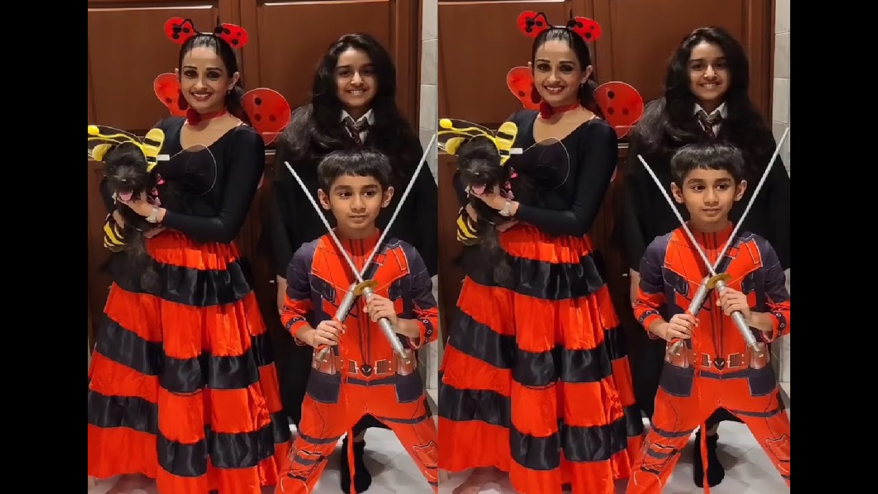 Laya with her children in Halloween costume at America # Laya Halloween ...