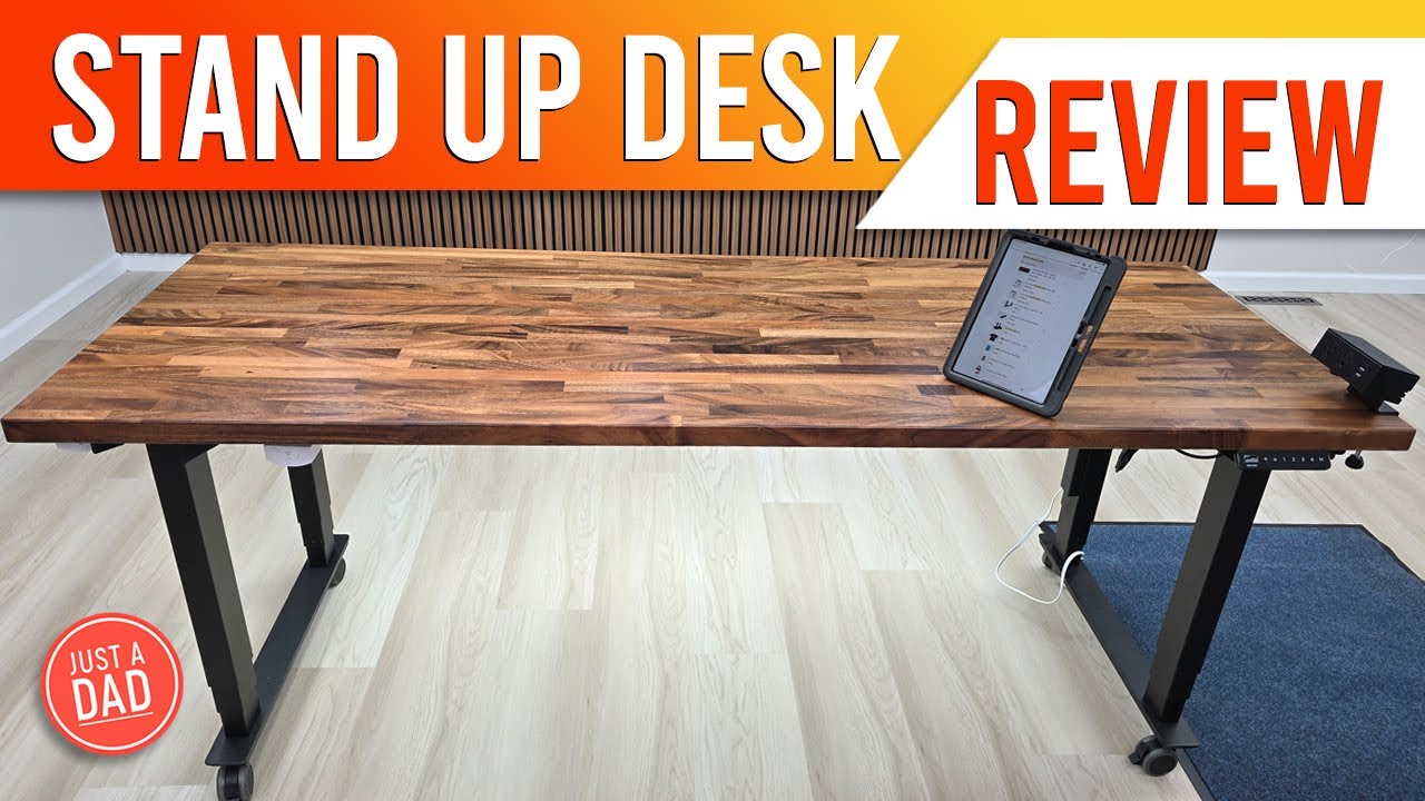 UPLIFT DESK Stand up Desk REVIEW. V2 four leg Saman Butcher Block - YouTube