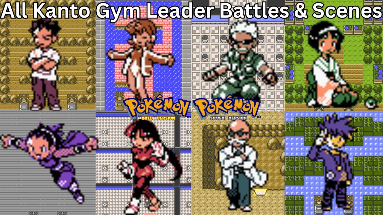 Pokémon Gold & Silver - All Kanto Gym Leader Battles & Scenes - YouTube