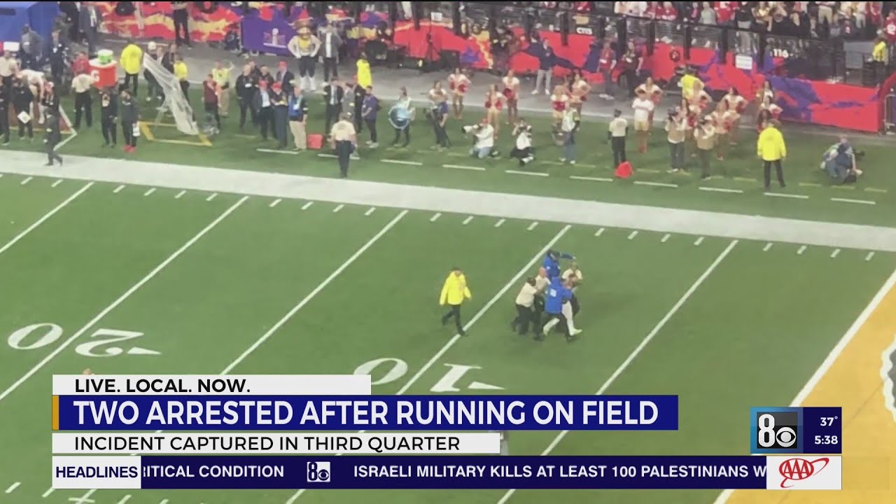 2 arrested after running onto Super Bowl field after game - YouTube
