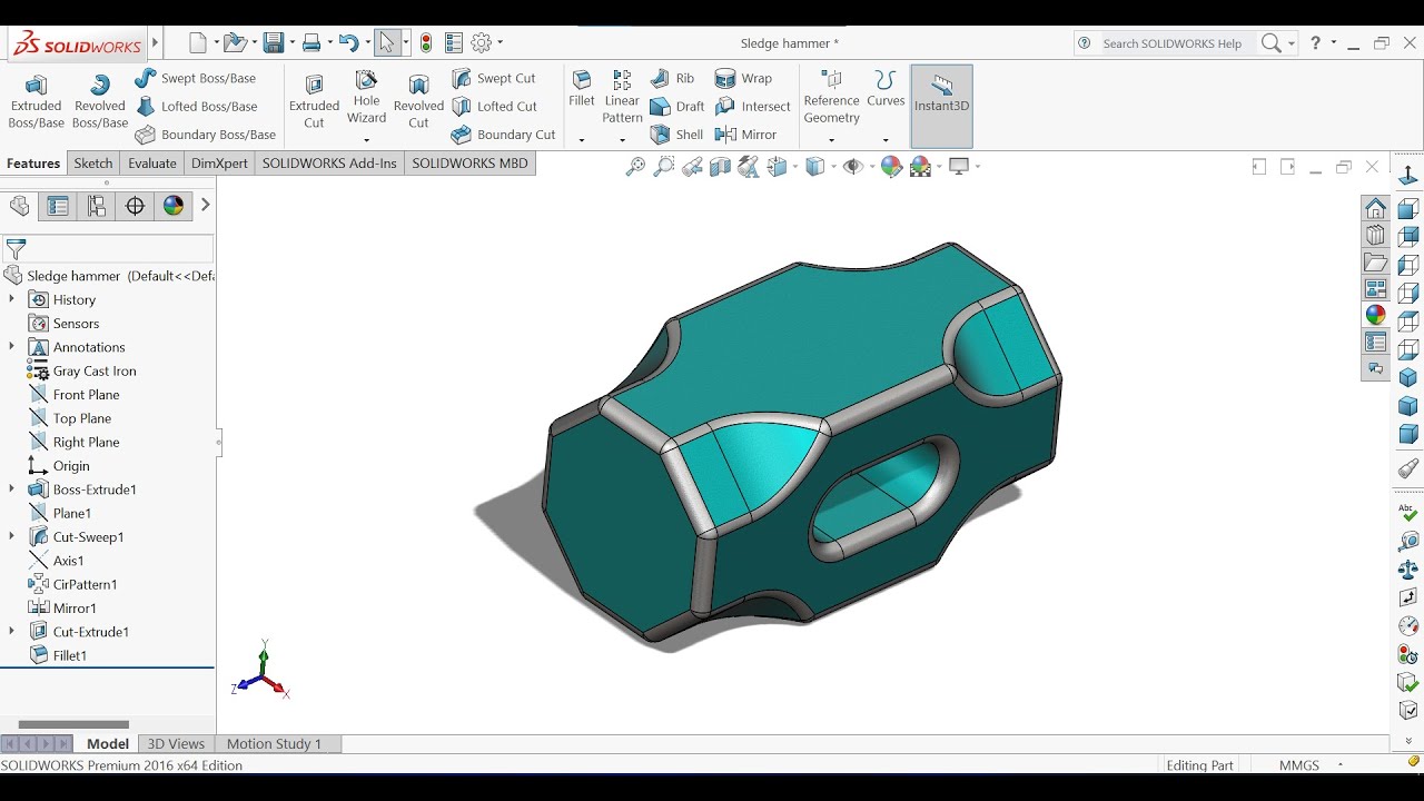 Solidworks Tutorial: CSWA Sample Problem | Sledge Hammer - YouTube