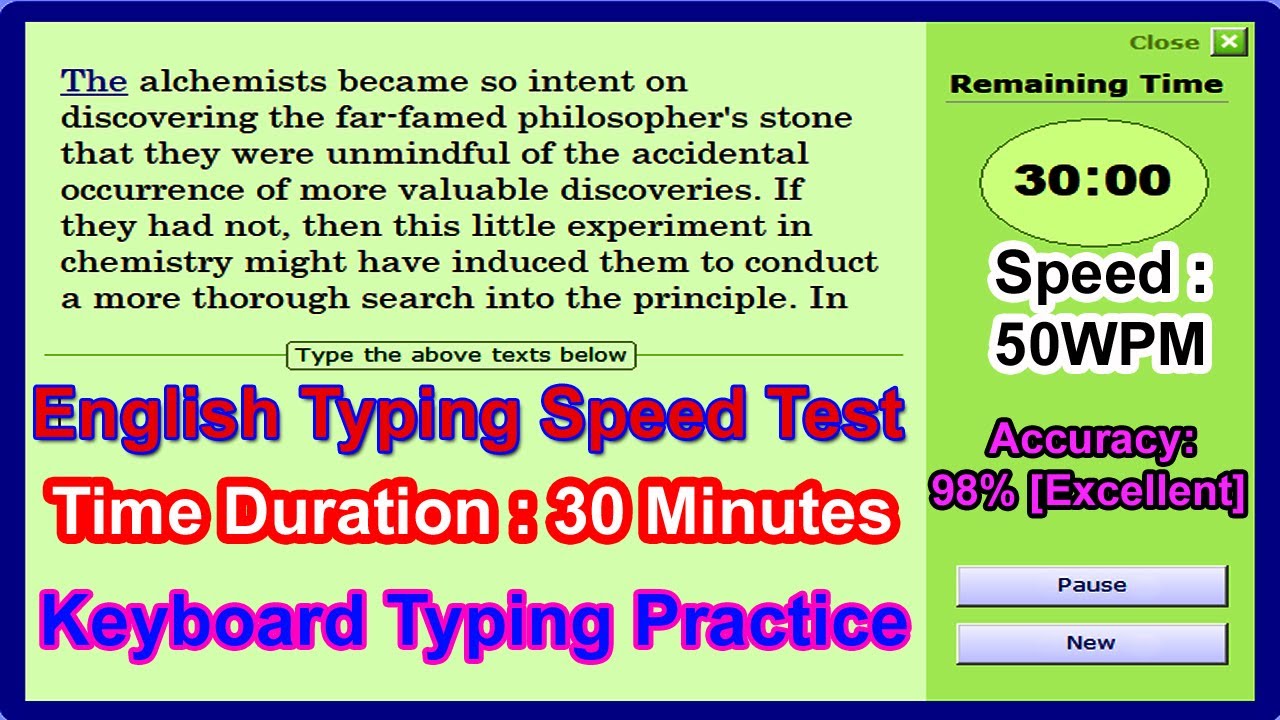 English Typing Practice | 50 WPM Keyboard English Typing Speed | 30 ...