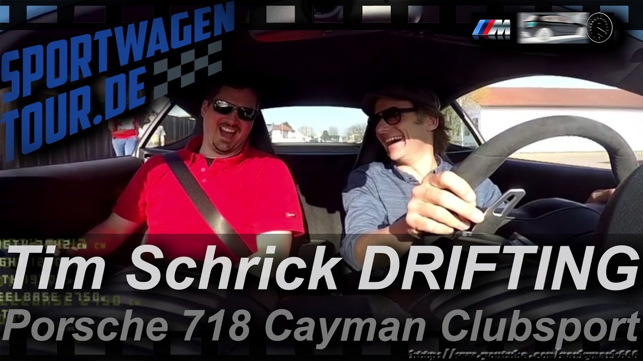 Drift legend Tim Schrick drifting a Porsche 718 Cayman Clubsport ...