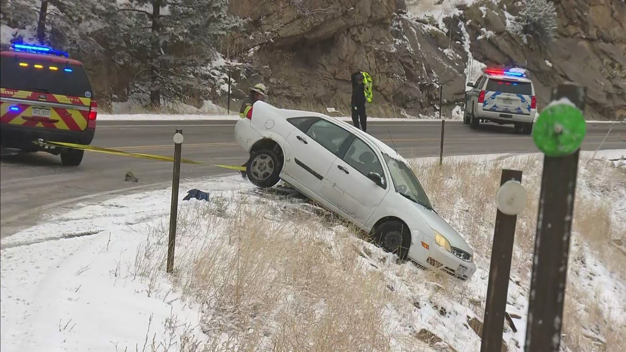 Car Slides Off Highway 34 During Winter Storm - YouTube