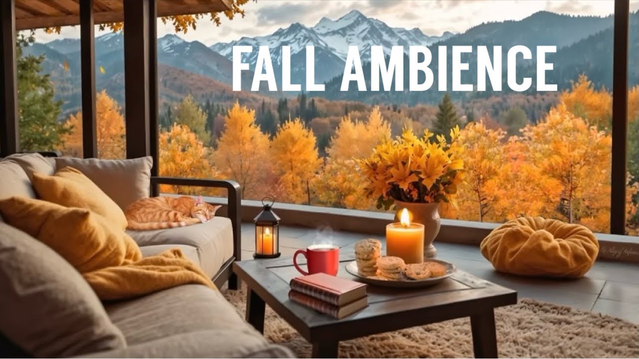 COZY CABIN FALL AMBIENCE WITH FALLING LEAVES & RELAXING BIRDSONG NATURE ...