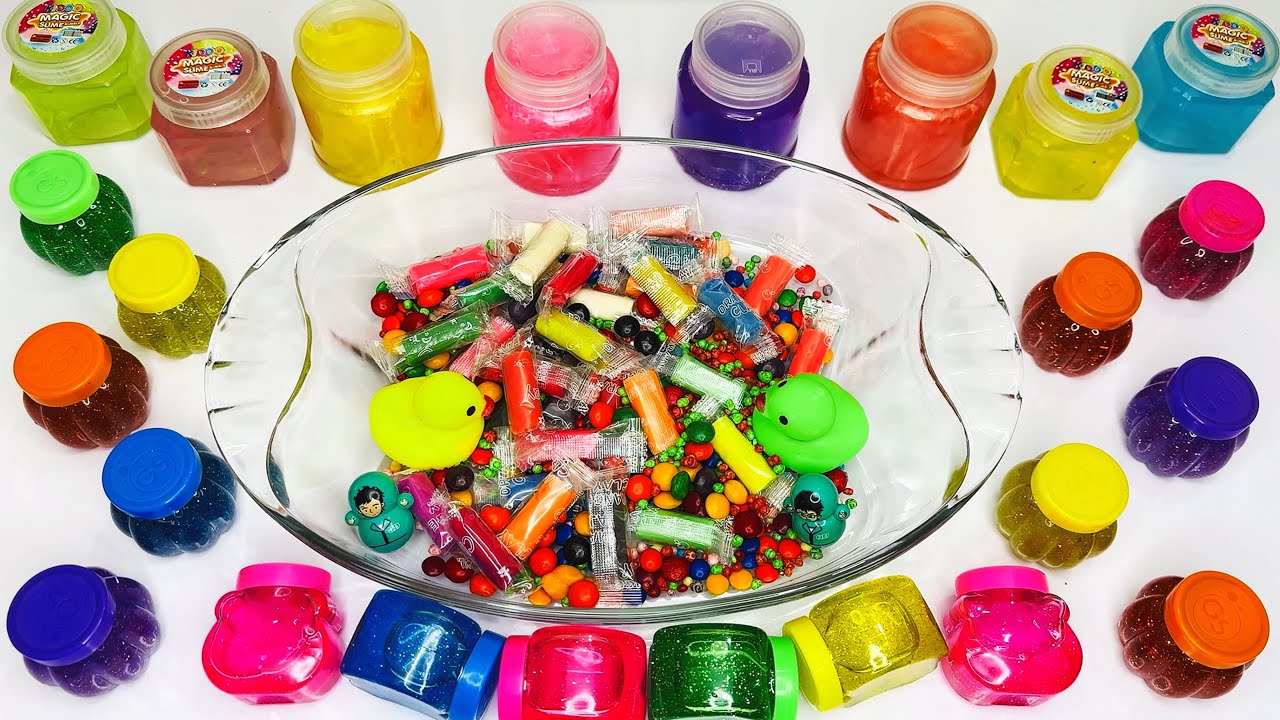 Oddly Satisfying Rainbow M&M Candy Slime ASMR with Minions & Hello ...