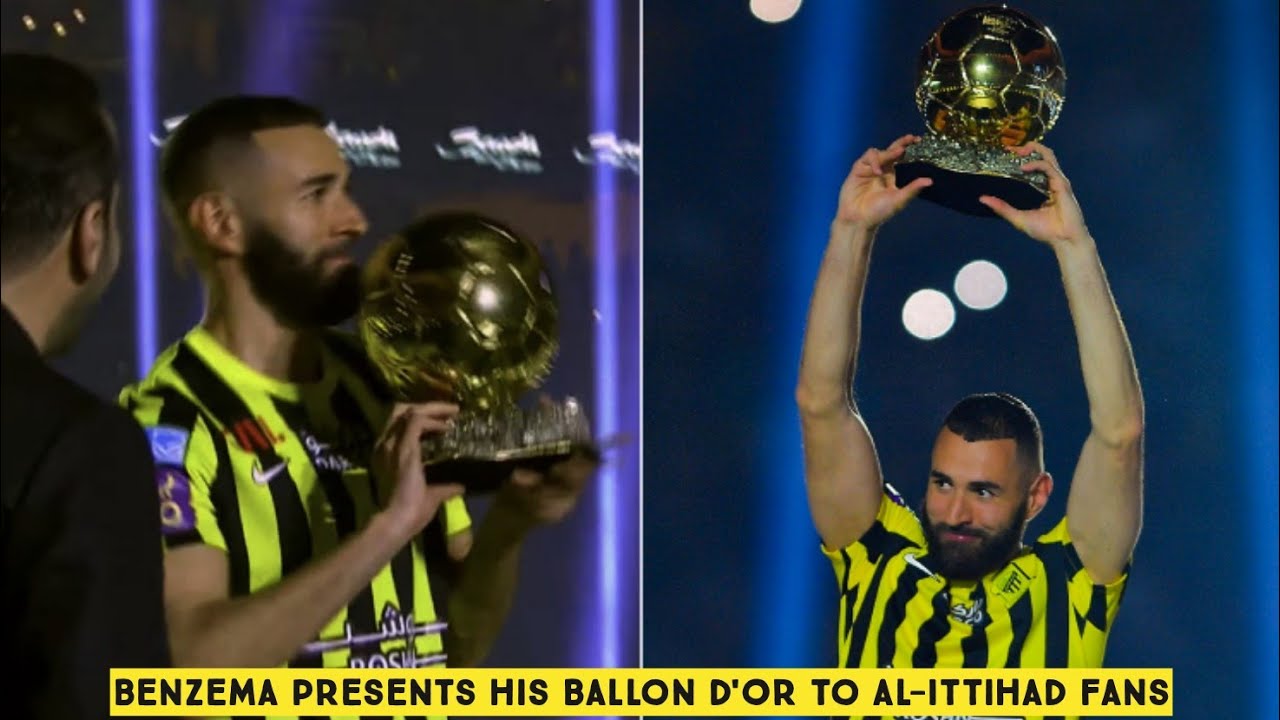 😍 Karim Benzema presents his Ballon d'Or to Al-Ittihad Fans 🟡⚫️ - YouTube