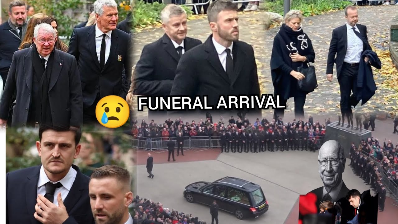 Solskjaer ARRIVES, Sir Alex,Carrick with Man United stars at Sir Bobby ...
