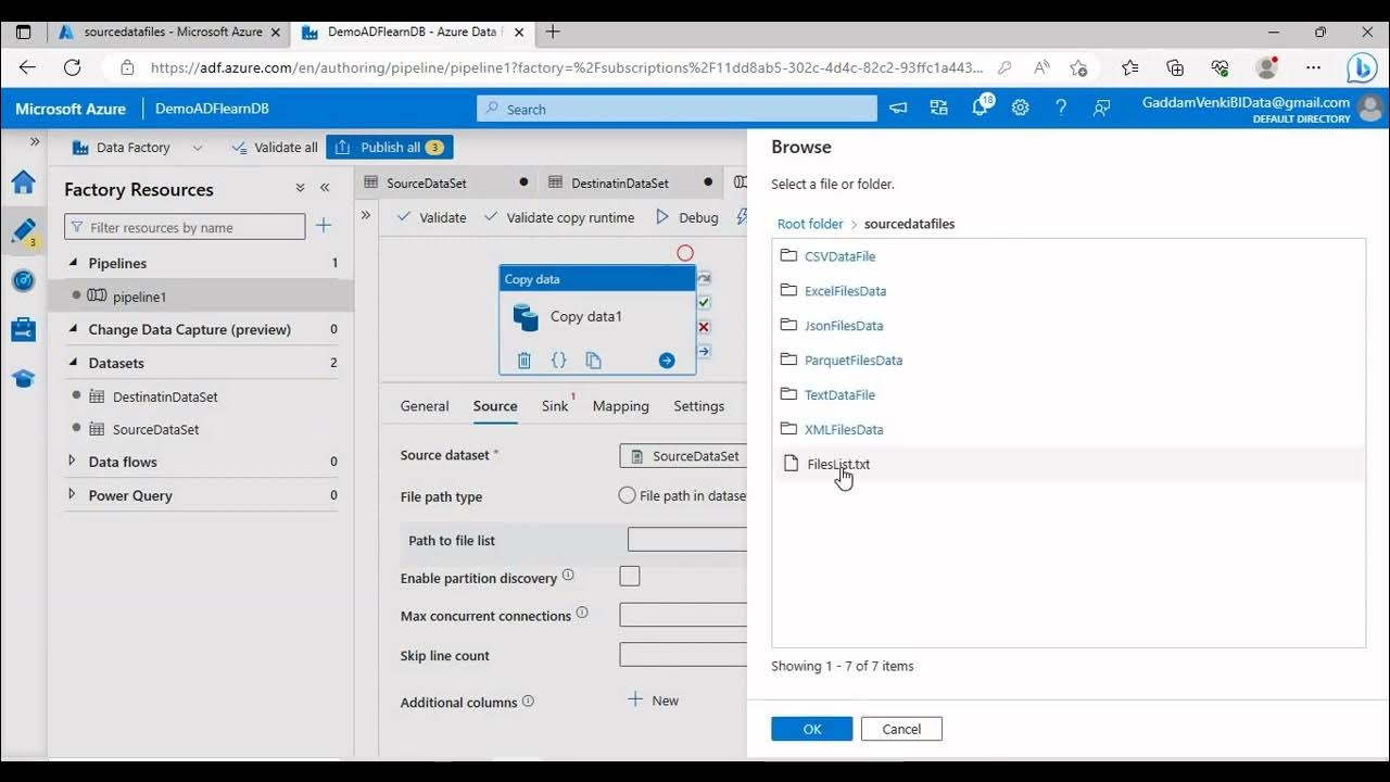 35.How to Loop Multiple Text Files using ListofFiles option in Azure Data Factory || Telugu ...
