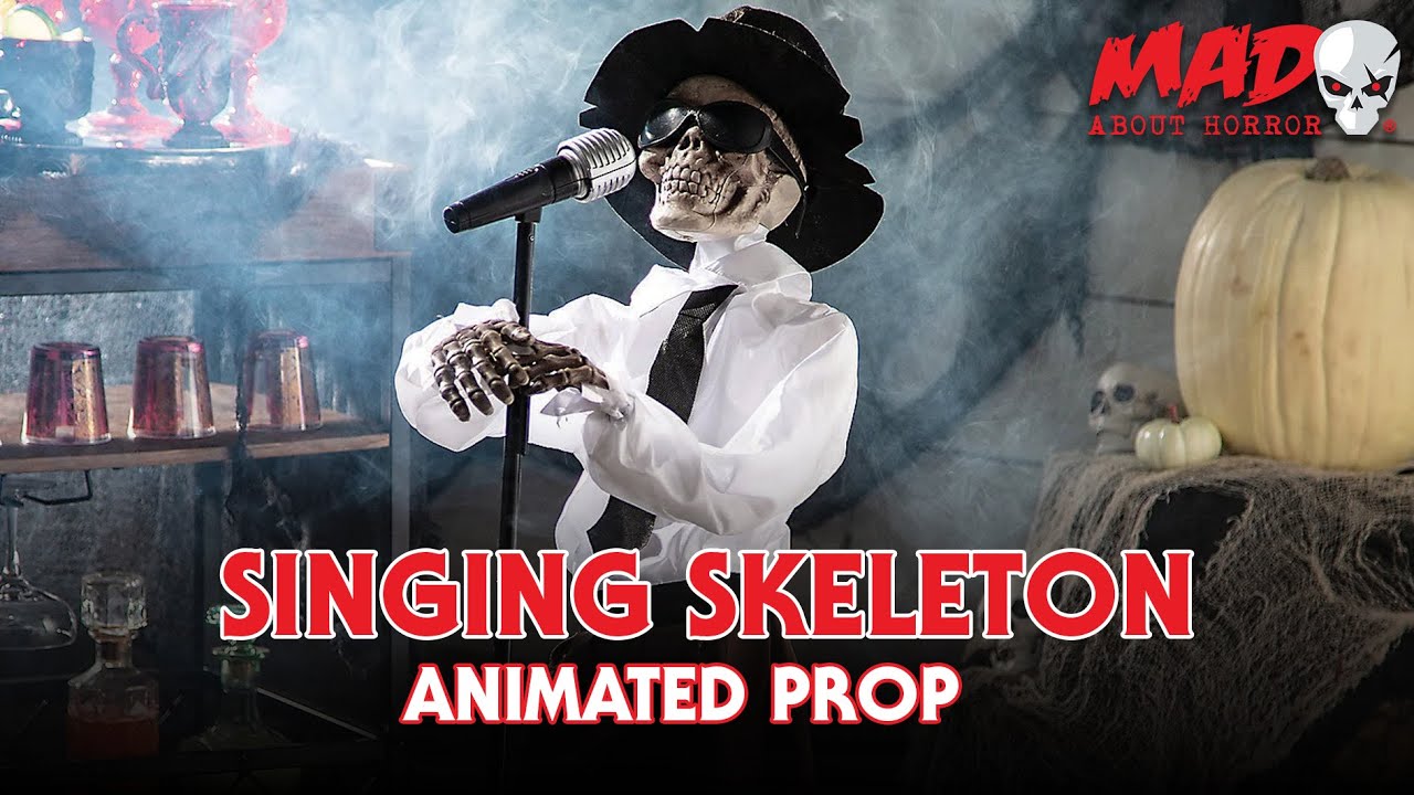 3 Ft. Animated Standing Singing Skeleton Halloween Decoration - YouTube