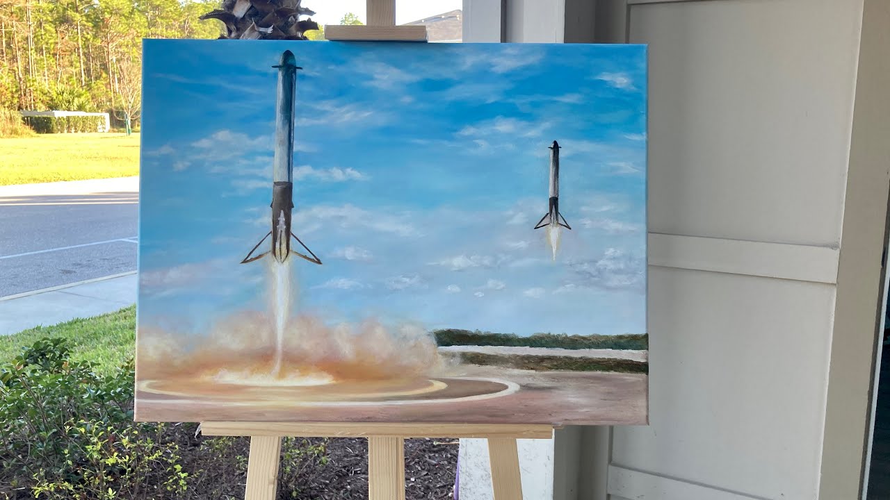 How to draw rocket |SpaceX Rocket Landing| oil painting time lapse ...