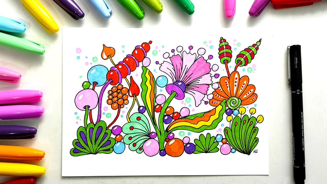 Colorful zen doodle art, zentangles patterns step by step - YouTube