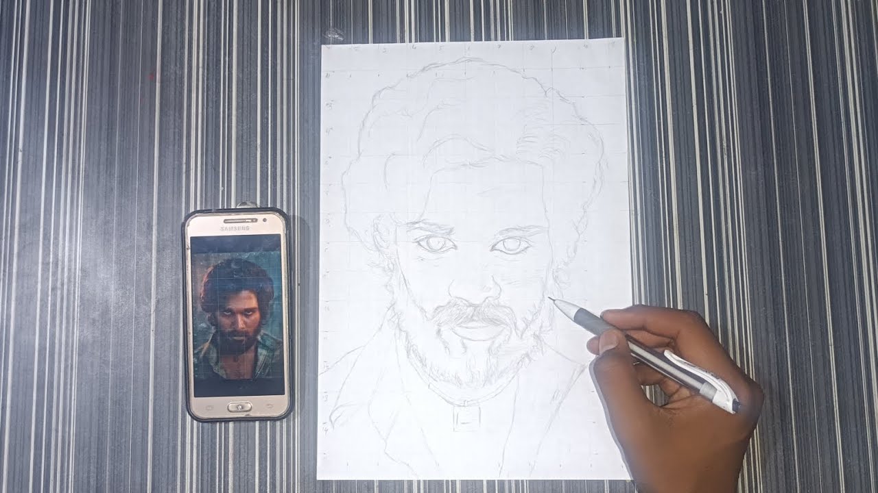 how to draw pushpa allu arjun outline tutorial - YouTube