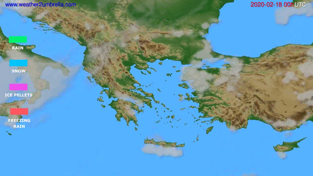 Precipitation forecast Greece // modelrun: 00h UTC 2020-02-17 - YouTube