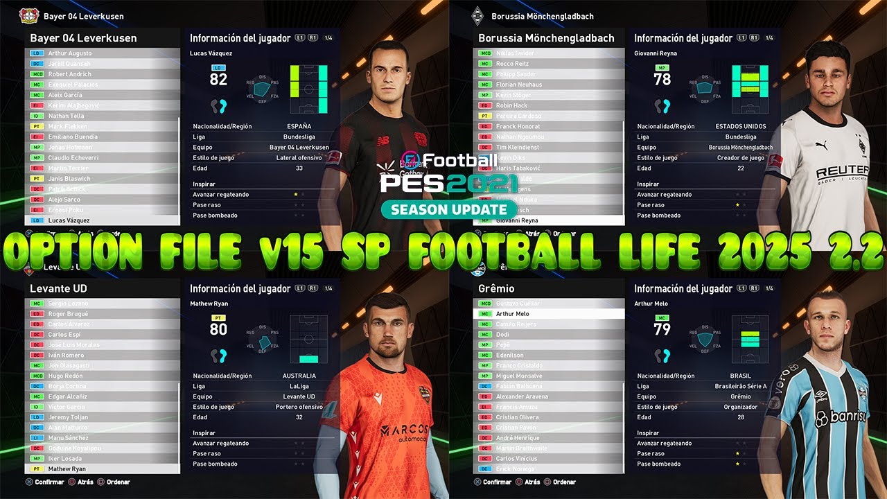 OPTION FILE v15 / SP FOOTBALL LIFE 2025 2.2 - PES 2021 PC - YouTube