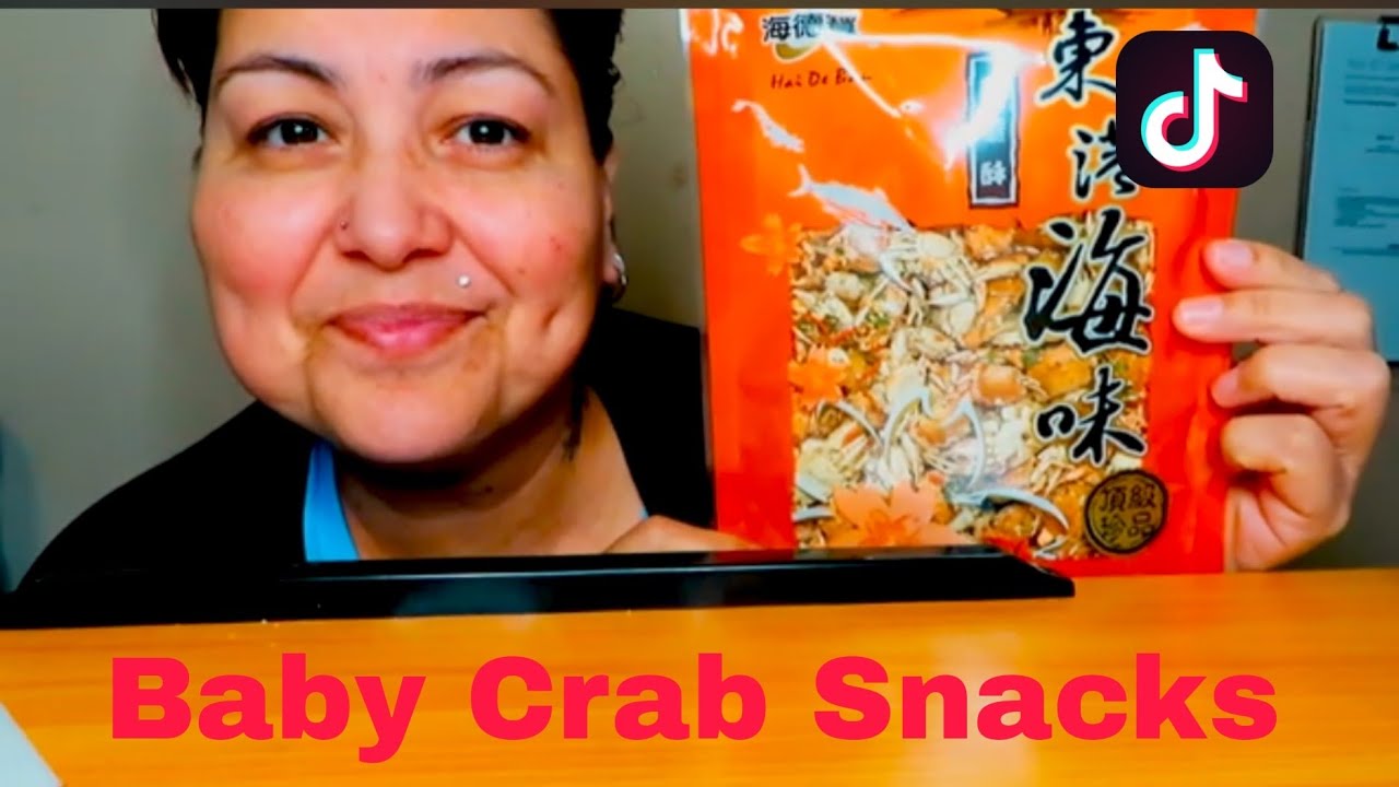 Trying the viral TIKTOK Seasoned Dried Baby crab cracker snacks - YouTube
