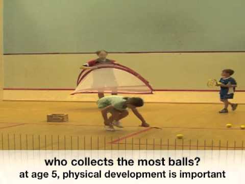 Kids Squash Lesson 2 for 5 year olds, Collecting balls variations - YouTube