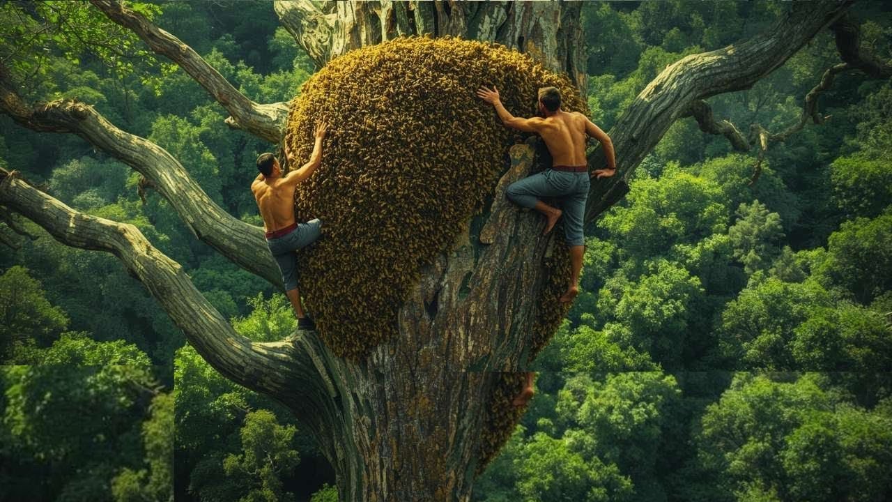 TOO TERRIFIED: Man risks his life harvesting a beehive 300 meters high ...