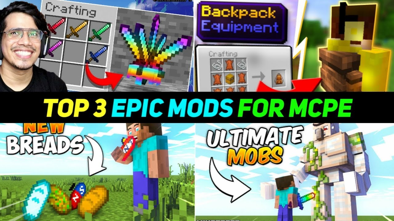 TOP 3 EPIC MODS FOR MINECRAFT POCKET EDITION | EPIC ADDONS FOR MCPE ...
