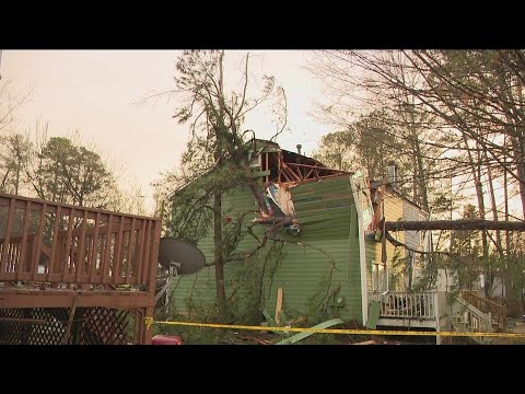 Roof caves in, narrowly misses women during Cobb County storm - YouTube