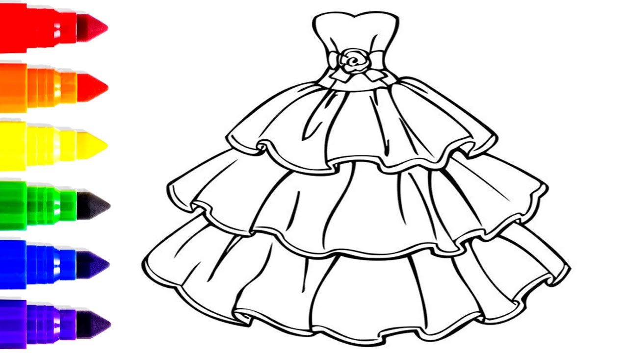 How to draw a dress and color in rainbow colors for kids - YouTube