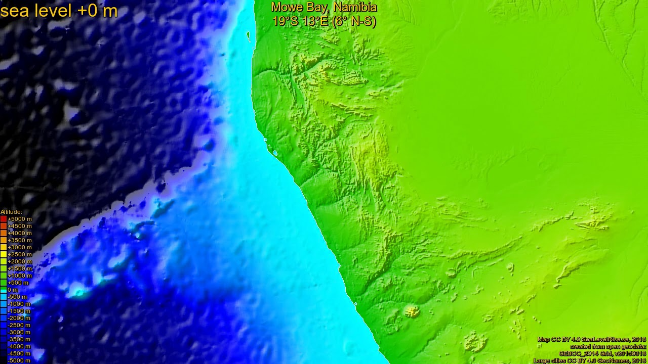 Mowe Bay, Namibia, (z+c) sea level rise -135 - 65 m - YouTube