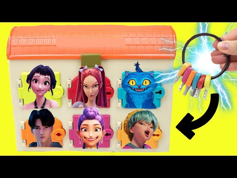 KPOP Demon Hunters Surprise Doors with Keys + DIY Crafts for Kids with Rumi, Mira, Zoey, Jinu Dolls
